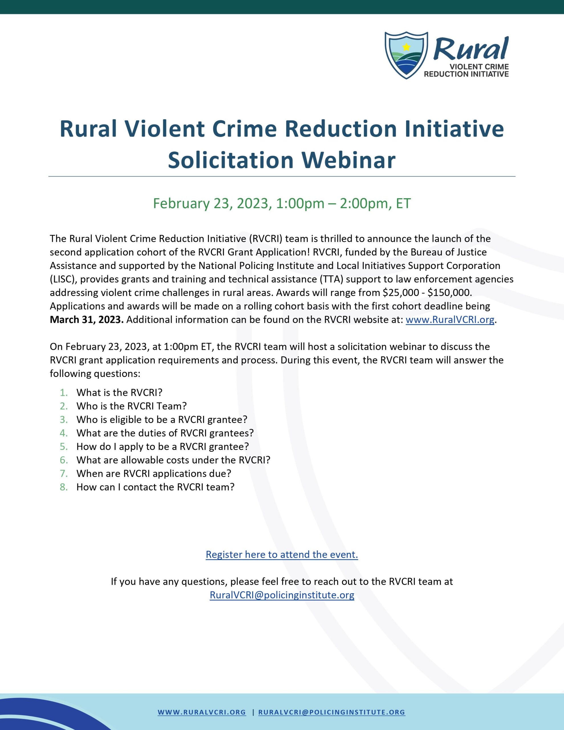 Rural Violent Crime Reduction Initiative Solicitation Webinar ...
